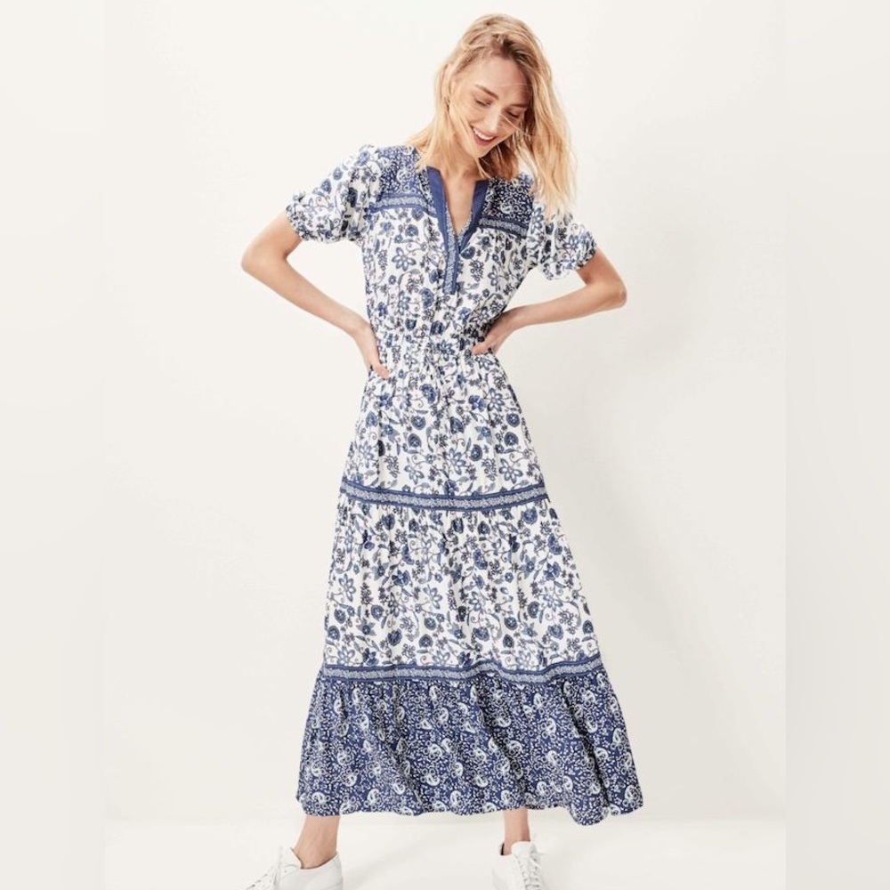 Gap Split Neck Tiered Maxi Dress Euc - Gem